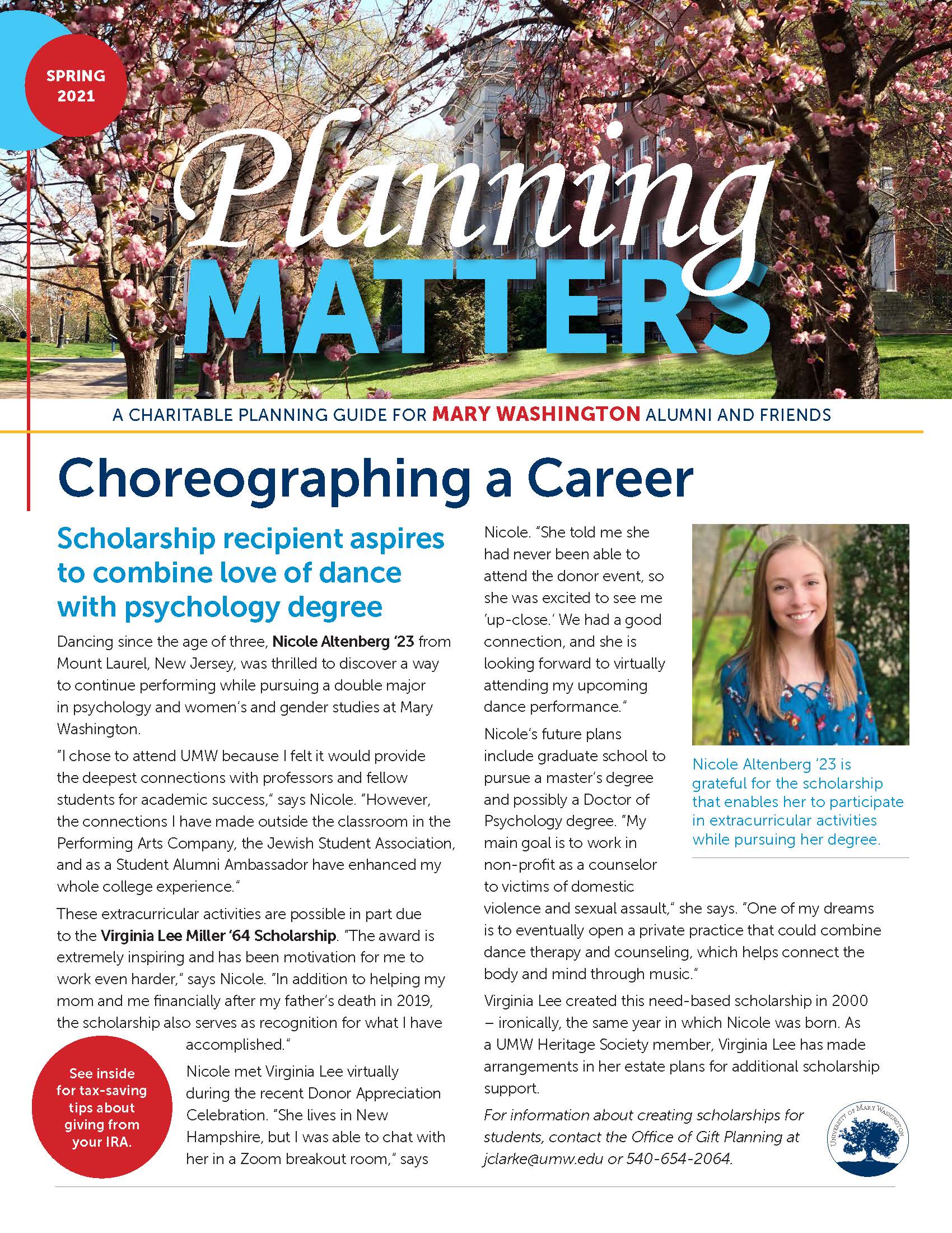 Planning Matters - Spring 2021 - Giving to Mary Washington