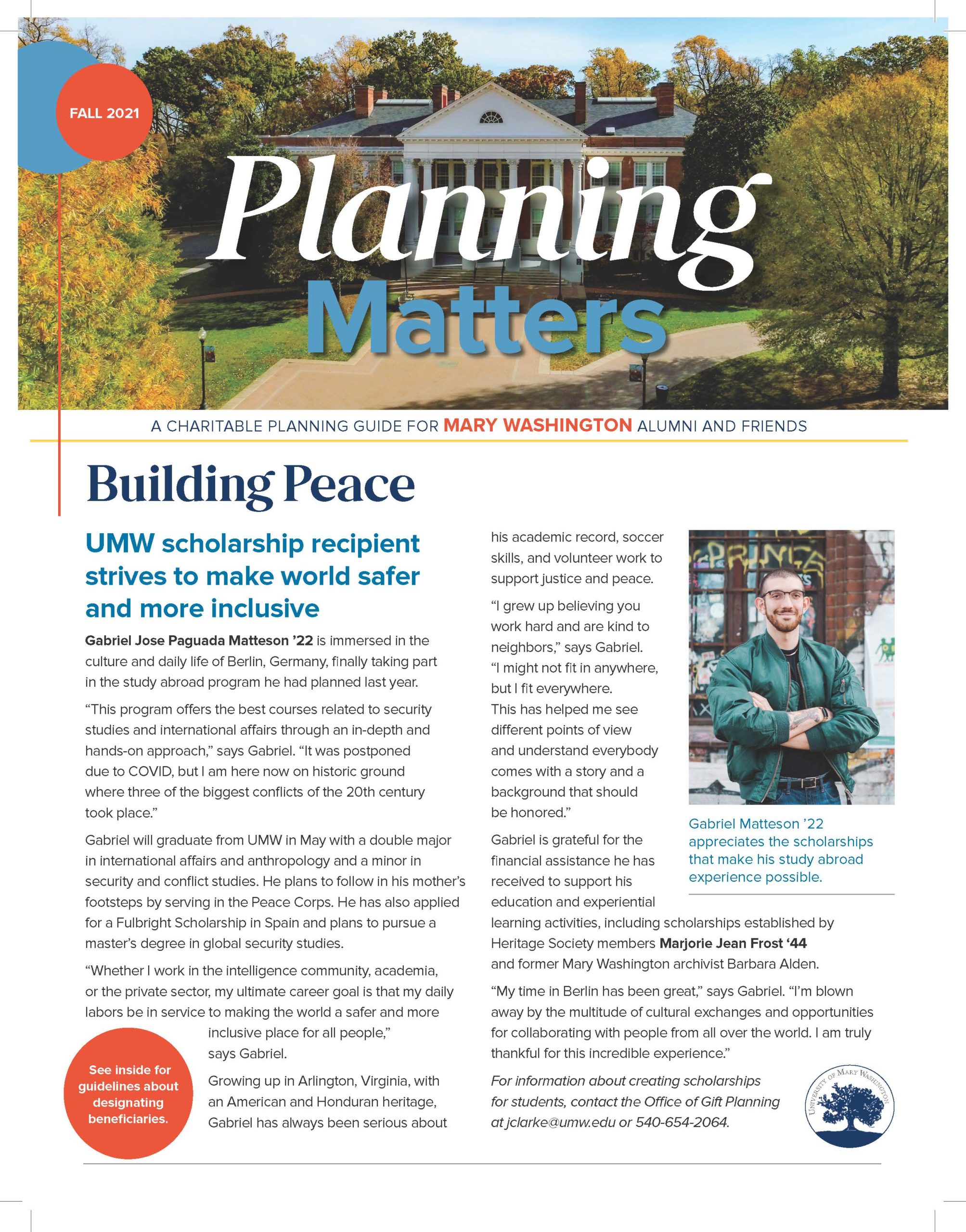 Planning Matters - Fall 2021 - Giving to Mary Washington